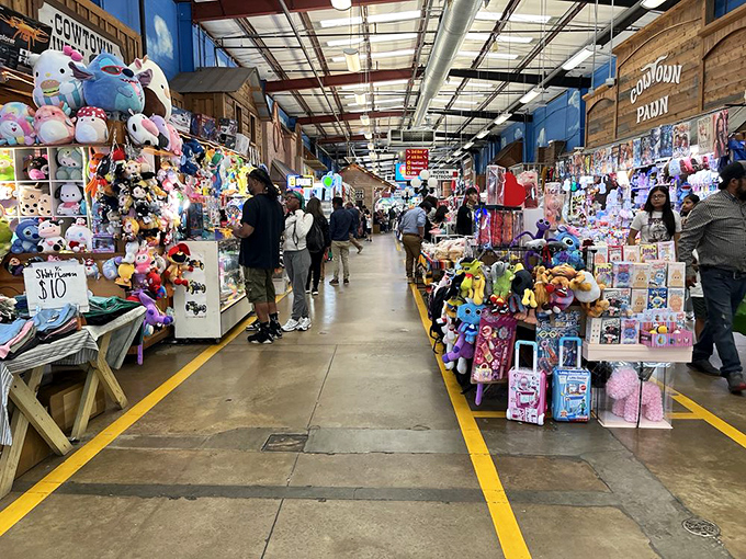 Plush toys and colorful merchandise line the walkways, creating a wonderland where every aisle feels like a new adventure waiting to unfold.