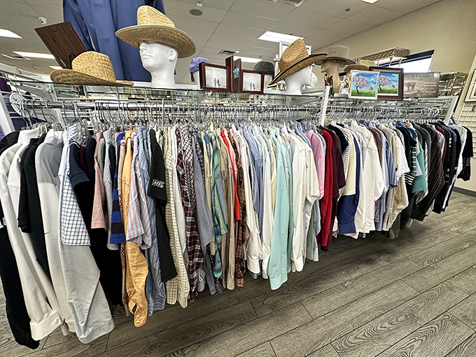 The men's section could outfit a small army of well-dressed gentlemen, complete with straw hats for those scorching Vegas afternoons.