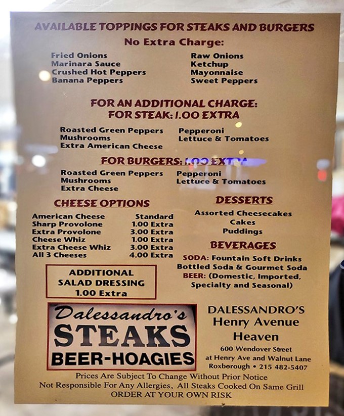 The menu board at Dalessandro's is a masterclass in simplicity. No fancy descriptions needed when you've perfected your craft.