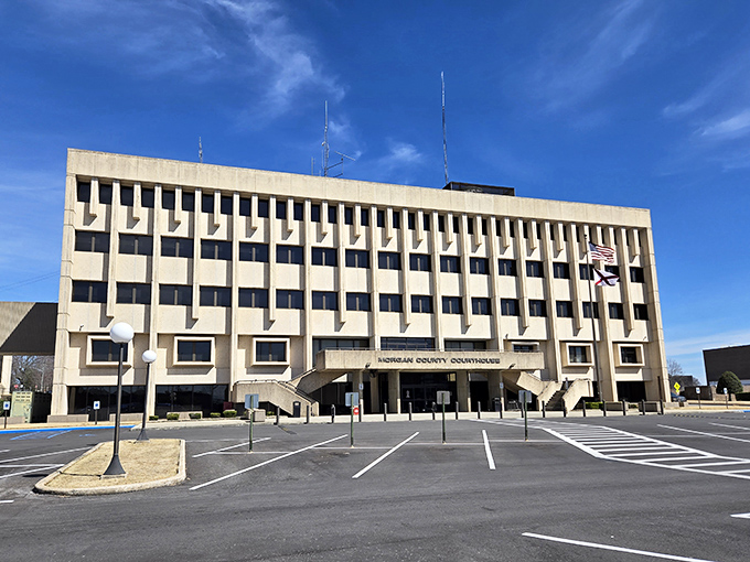 The Morgan County Courthouse stands as a brutalist concrete counterpoint to the town's Victorian charm&mdash;architectural diversity at its most unexpected.