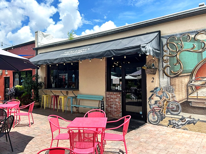 Pink chairs that pop against Florida blue skies &ndash; this caf&eacute;'s outdoor seating isn't just Instagram-worthy, it's actual-life worthy.