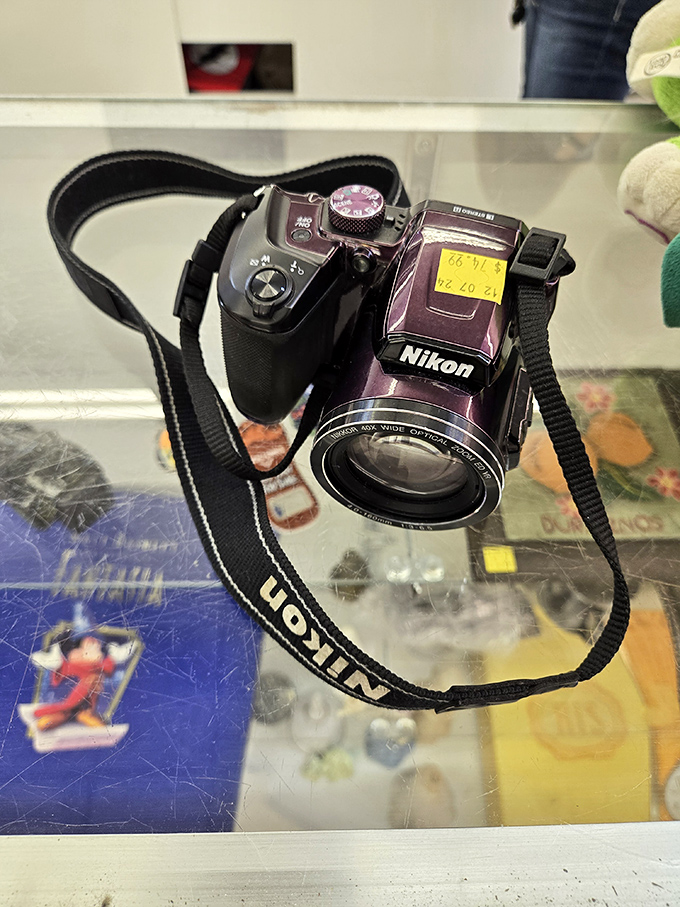 Yesterday's technology at tomorrow's prices! This purple Nikon awaits its second act in a photographer's hands.