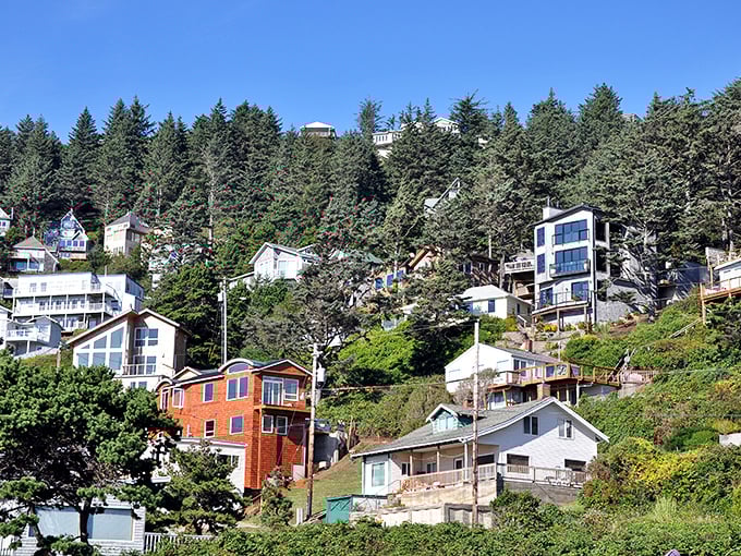 A colorful patchwork of homes clings to the hillside, each one angling for the best seat to nature's greatest show&mdash;the Pacific sunset.