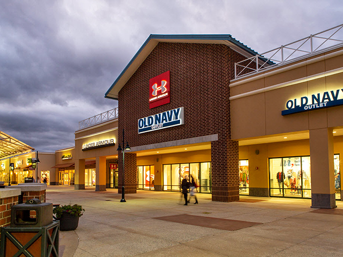 As dusk settles, Under Armour and Old Navy light up like beacons for budget-conscious fashionistas. The evening shopping experience takes on an almost magical quality. 