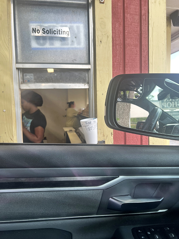 A glimpse into hot dog heaven through the order window. Simple, straightforward, and absolutely no soliciting of anything except your appetite.