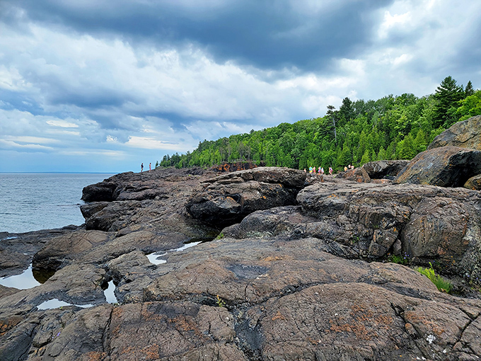 Those weathered basalt formations have been hosting Lake Superior's dramatic performances for millennia.