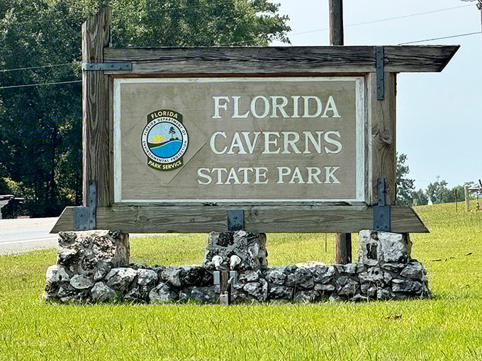 Welcome to Florida's subterranean secret! This unassuming entrance sign marks the spot where the Sunshine State goes delightfully dark.