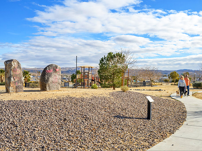 Desert landscaping meets family fun at this thoughtfully designed park, where those massive stones aren't just decorative&mdash;they're whispering ancient stories.