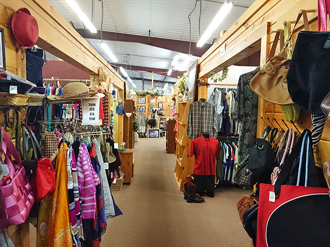 Wooden walkways guide you through this organized chaos of possibility. Every aisle tells stories of items waiting for their second chapter.