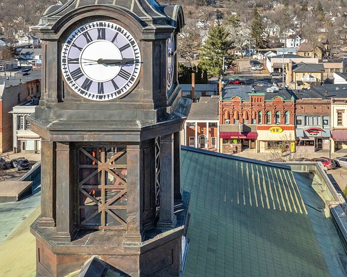 The stately courthouse clock tower stands sentinel over Baraboo, keeping time for generations of locals and reminding visitors that some treasures can't be rushed.