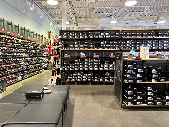 Sneaker heaven awaits at the footwear outlets, where rows upon rows of discounted athletic shoes promise to keep both your feet and wallet comfortable.