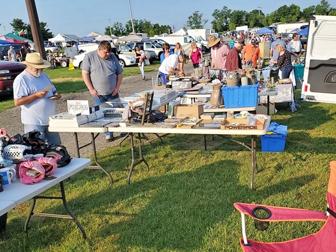 The true heart of any flea market: passionate vendors and curious shoppers meeting in the summer sunshine, where stories and haggling skills are equally valuable currencies.