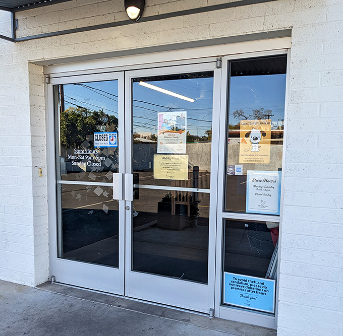 Those glass doors are your portal to secondhand paradise where every entrance promises unexpected discoveries.