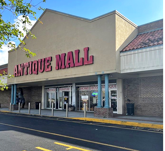 Those red columns aren't just architectural flair&mdash;they're like beacons guiding bargain hunters to a wonderland of yesteryear's finest offerings.