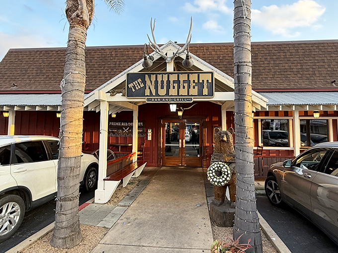 The Nugget's rustic entrance promises comfort food that doesn't just fill your stomach&mdash;it soothes your soul. Those antlers aren't just decoration; they're a promise of hearty portions.