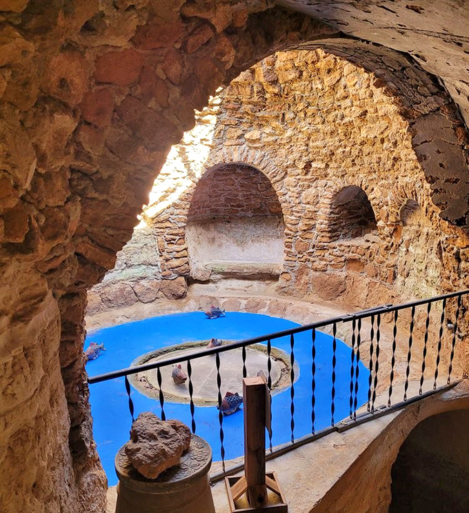 Sunlight streams through this opening, illuminating the tri-level aquarium area. Who needs Netflix when you've got this mesmerizing blue view?
