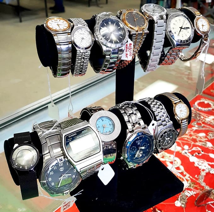 A timekeeper's dream display &ndash; vintage watches waiting to adorn new wrists and tell stories of minutes past.