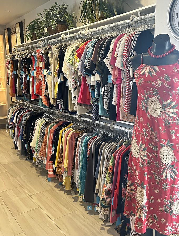 Fashion paradise awaits as colorful garments line the walls, each hanger holding someone's future favorite outfit at a fraction of retail.