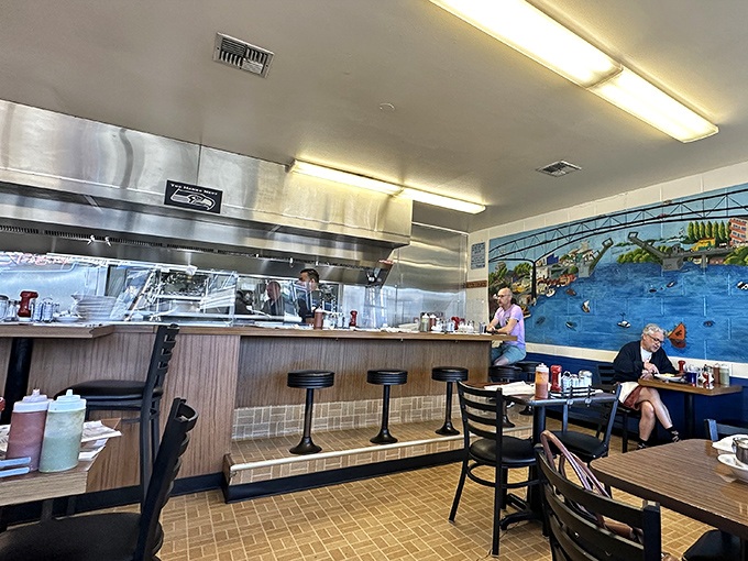 Inside Voula's, time stands deliciously still. The nautical mural and counter seating promise a no-nonsense meal that Seattle's tech boom can't disrupt.