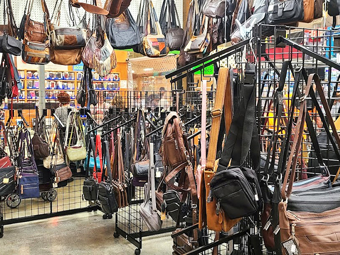 Leather bags hang like a fashionista's fever dream – enough options to outfit every purse-switcher in Tennessee.