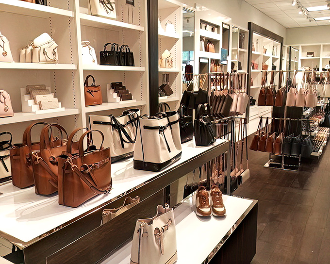 These leather goods are displayed like museum pieces, except you can actually afford to take them home.