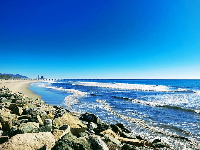 The kind of pristine sand that makes you wonder why anyone pays Malibu prices for the same Pacific.