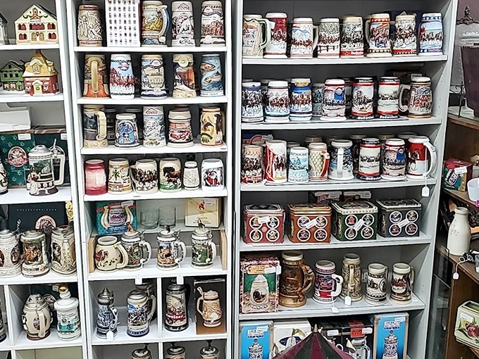Beer stein heaven! This collection would make any Oktoberfest enthusiast weep with joy&mdash;each mug telling its own frothy tale of celebration.