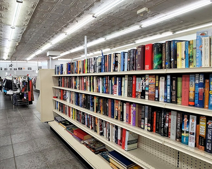 Literary gold mines await between these shelves. From dog-eared Stephen King paperbacks to pristine coffee table books, each spine tells two stories&mdash;its own and its journey here.