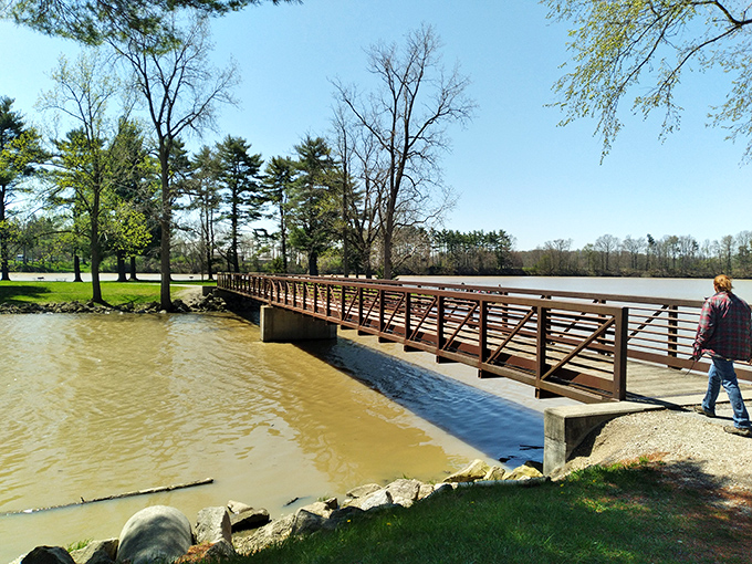 This rustic bridge isn't just crossing water—it's connecting you to adventures waiting on the other side. Nature's version of a welcome mat.