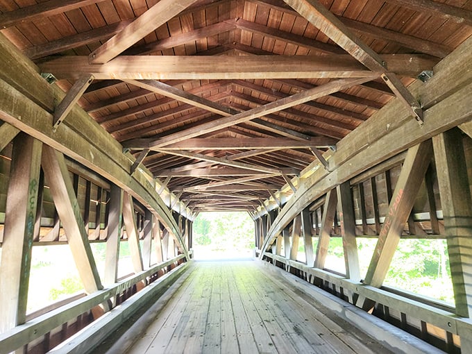 Step inside and marvel at the intricate wooden lattice work&mdash;a cathedral of engineering where sunlight plays hide-and-seek between massive timber beams.