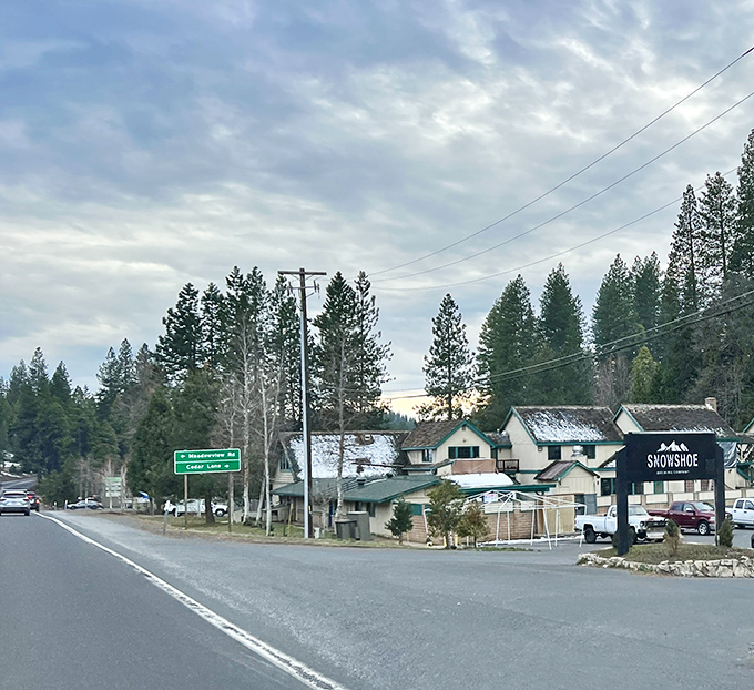 Snowshoe Brewing Company beckons weary travelers with the promise of craft beer and mountain tales after a day of Sierra Nevada exploration.