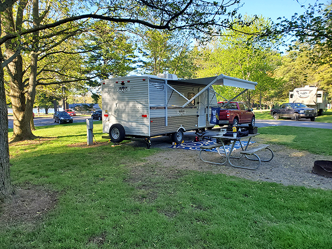 Camping made civilized. This tidy setup proves you don't need to rough it completely to get your nature fix.