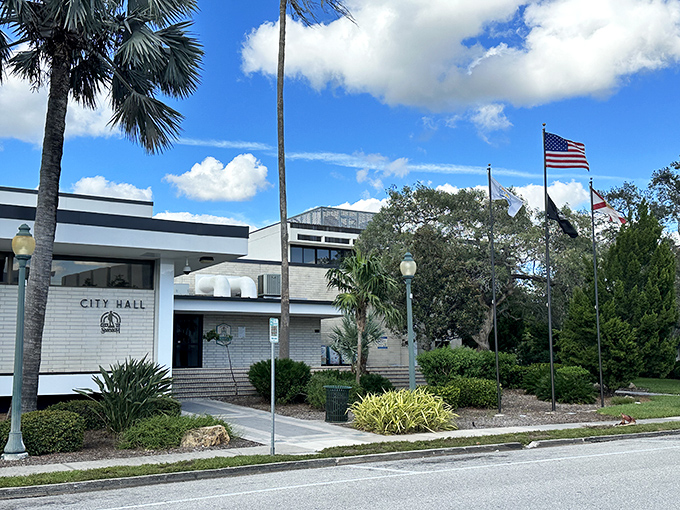 City Hall stands proudly under Florida's impossibly blue skies, where even government business feels a little more relaxed with palm trees on guard.