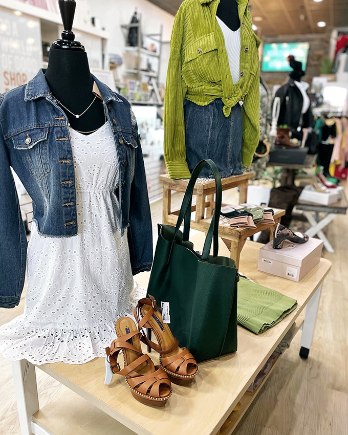 Fashion alchemy at its finest&mdash;a summery white dress paired with denim jacket and leather sandals creates the perfect Virginia weekend outfit for under $30.