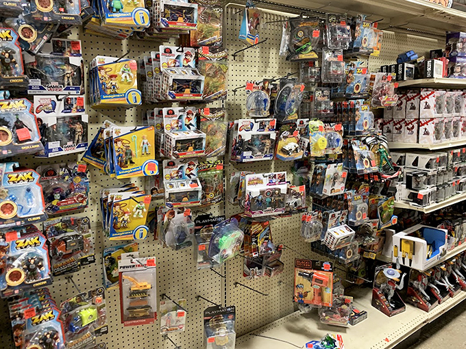 Toy heaven awaits collectors and kids alike. Like archaeological layers of pop culture, each shelf tells stories of franchises past and present.