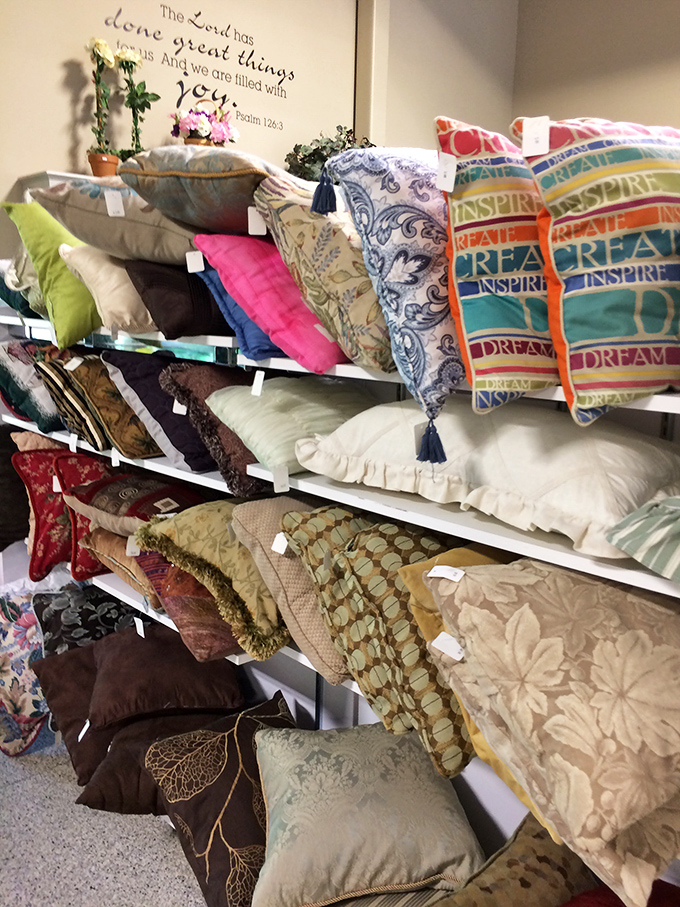 
A kaleidoscope of decorative pillows awaits new homes&mdash;each one telling a different story and ready to transform someone's couch from drab to fab.