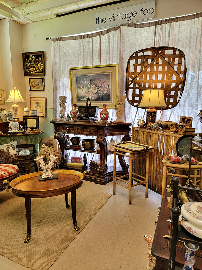 Step into "The Vintage Fox" booth where carefully curated vignettes transport you to grandmother's living room&mdash;only everything's for sale!