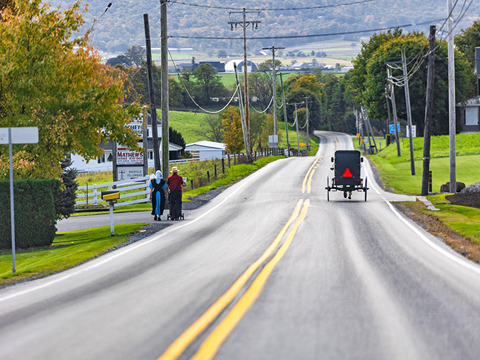 Where the road stretches toward tomorrow but time slows to yesterday's pace. In Belleville, rush hour means yielding to a horse. 