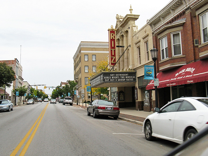 The Ritz Theatre stands as Tiffin's cultural heartbeat, its vintage marquee promising entertainment without the big-city ticket prices or parking nightmares.