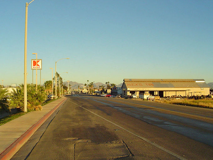 Alex's Tire Shop and the K-mart sign stand sentinel along Blythe's main drag, where practical businesses serve practical people in this no-frills desert community.