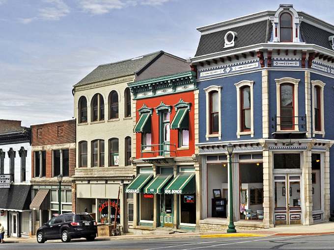 Colorful Victorian architecture lines Market Street, showcasing the town's preserved character. These aren't just buildings—they're time capsules with modern purposes.