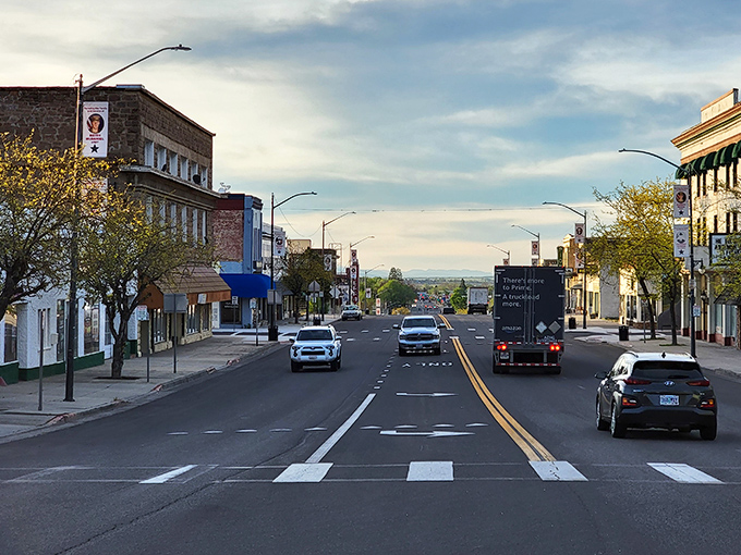 Evening stroll perfection. Susanville's walkable downtown invites you to wander at sunset when the Sierra Nevada mountains create a postcard backdrop.