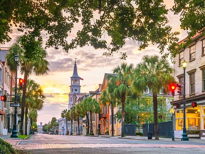 This isn't a movie set, though it could be. Middle Street's palm-lined charm captures Lowcountry elegance where time slows down just enough to savor the moment.