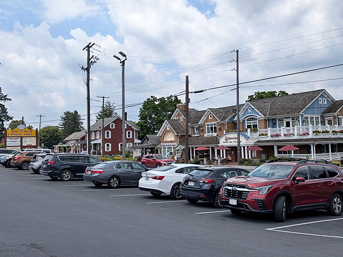 Parking lot paradise! These visitors know the golden rule of small-town dining&mdash;where the cars gather, good food awaits.