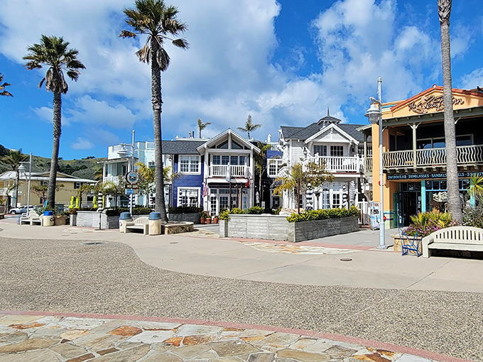 Downtown Avila Beach: where coastal charm comes in technicolor. These buildings aren't just structures – they're a mood you can walk through.