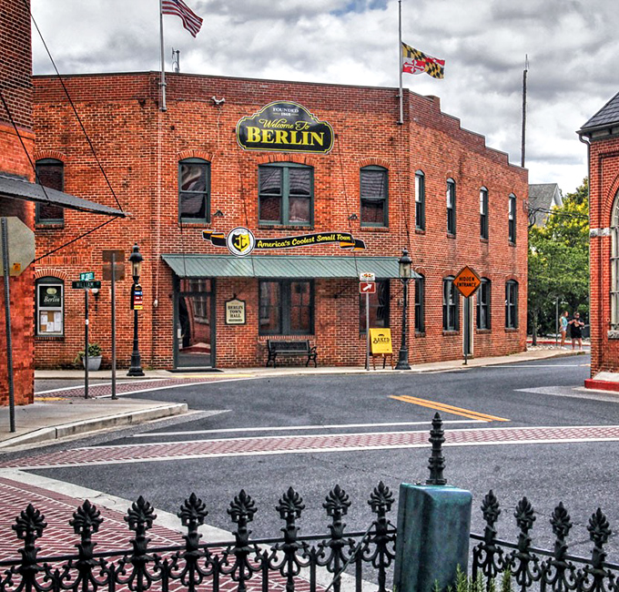 The stately brick building proudly announces "Welcome to Berlin" &ndash; America's Coolest Small Town isn't just a title, it's a promise delivered in architectural splendor.