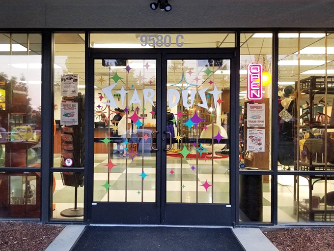 Glass doors adorned with colorful starbursts&mdash;the perfect portal between today and yesterday. Step through and leave your modern worries behind.