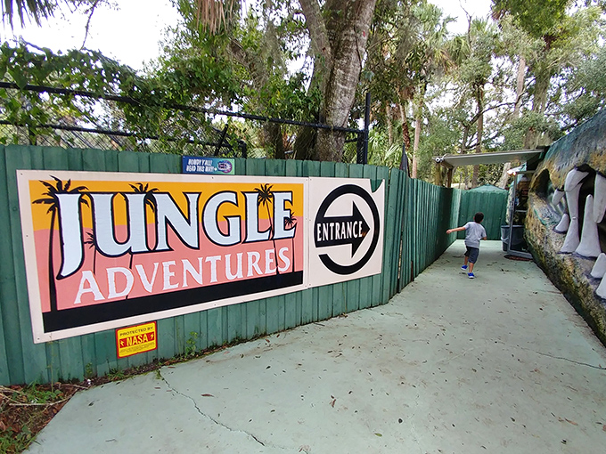 "Come on in, the gators are fine!" The vintage-style signage perfectly captures the old Florida roadside charm that's increasingly rare in our theme park era.
