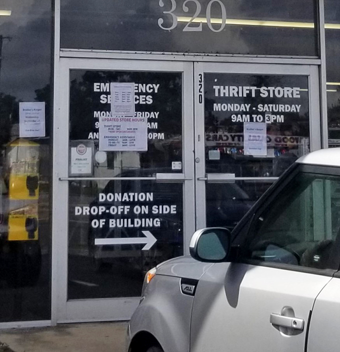 The unassuming storefront tells you everything you need to know - thrift treasures and community service under one roof.