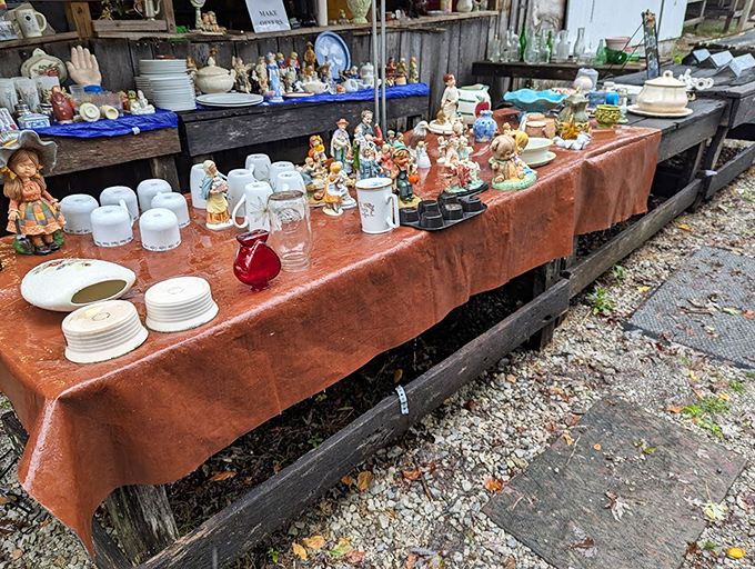 A treasure trove of figurines tells stories of bygone eras. Each porcelain face holds secrets of the homes they once adorned.